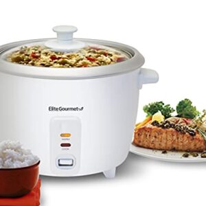 Elite Gourmet Elite Cuisine ERC-003# Electric Rice Cooker with Automatic Keep Warm Makes Soups, Stews, Grains, Hot Cereals, White, 6 Cups Cooked (3 Cups Uncooked)