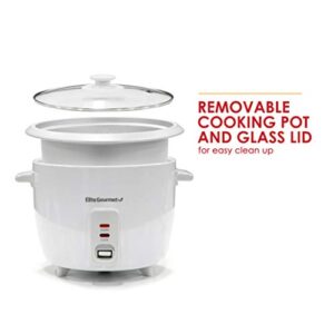 Elite Gourmet Elite Cuisine ERC-003# Electric Rice Cooker with Automatic Keep Warm Makes Soups, Stews, Grains, Hot Cereals, White, 6 Cups Cooked (3 Cups Uncooked)