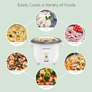 Elite Gourmet Elite Cuisine ERC-003# Electric Rice Cooker with Automatic Keep Warm Makes Soups, Stews, Grains, Hot Cereals, White, 6 Cups Cooked (3 Cups Uncooked)