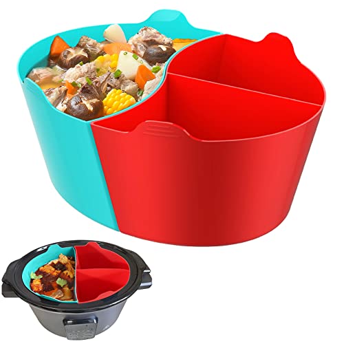 Silicone Slow Cooker Liners Fit 6 Quarts Pot, Reusable Oval Slow Cooker Divider Liner, Cook Three Delicious Meals Simultaneously Slow Cooking Liners, Leakproof & Easy-to-Clean Slow Cookers Accessories