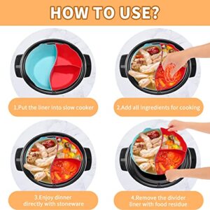 Silicone Slow Cooker Liners Fit 6 Quarts Pot, Reusable Oval Slow Cooker Divider Liner, Cook Three Delicious Meals Simultaneously Slow Cooking Liners, Leakproof & Easy-to-Clean Slow Cookers Accessories