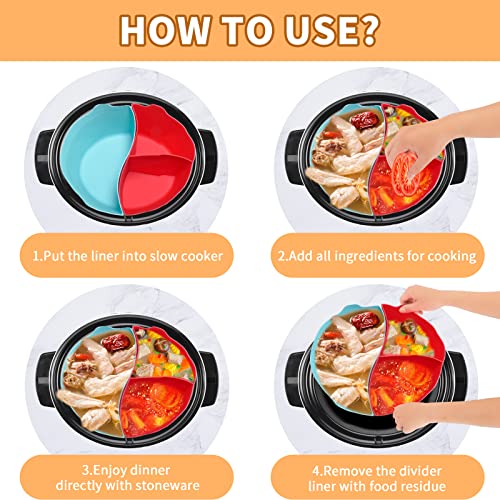 Silicone Slow Cooker Liners Fit 6 Quarts Pot, Reusable Oval Slow Cooker Divider Liner, Cook Three Delicious Meals Simultaneously Slow Cooking Liners, Leakproof & Easy-to-Clean Slow Cookers Accessories