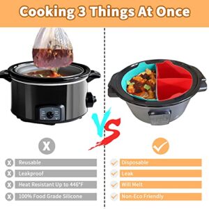 Silicone Slow Cooker Liners Fit 6 Quarts Pot, Reusable Oval Slow Cooker Divider Liner, Cook Three Delicious Meals Simultaneously Slow Cooking Liners, Leakproof & Easy-to-Clean Slow Cookers Accessories