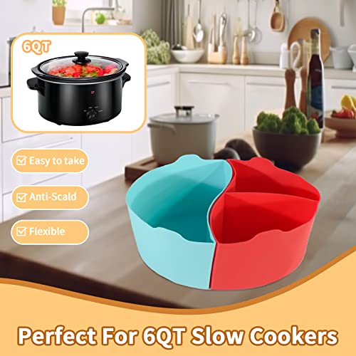 Silicone Slow Cooker Liners Fit 6 Quarts Pot, Reusable Oval Slow Cooker Divider Liner, Cook Three Delicious Meals Simultaneously Slow Cooking Liners, Leakproof & Easy-to-Clean Slow Cookers Accessories