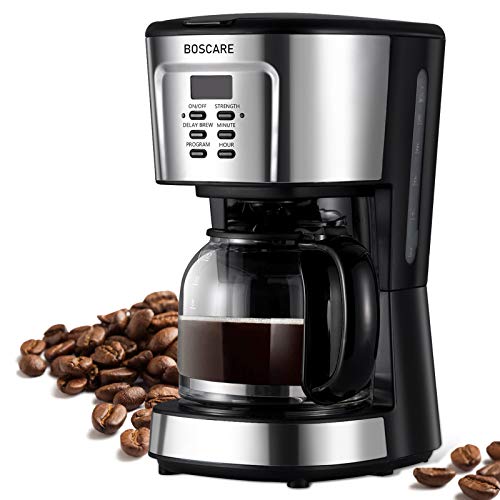 BOSCARE 12-Cup Programmable Coffee Maker: Drip Coffee Maker, Mini Coffee Machine with Auto Shut-off, Strength Control,Black