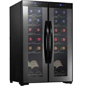 nutrichef pkcwc240 cooler for white and red wines chiller, freestanding compact countertop mini fridge w/digital control, 24 bottle dual zone-black