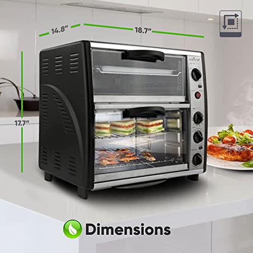 NutriChef Multi-Functional Dual Oven Cooker, Toaster, Broiler Roast And Rotisserie Convection Cooking Ready, Large 42 QT Capacity Dual Tier Oven, For Kitchen Table Or Countertop Use - 1780 watts