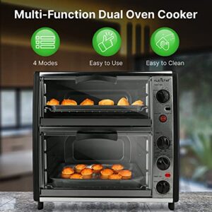 NutriChef Multi-Functional Dual Oven Cooker, Toaster, Broiler Roast And Rotisserie Convection Cooking Ready, Large 42 QT Capacity Dual Tier Oven, For Kitchen Table Or Countertop Use - 1780 watts