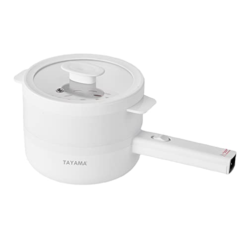 TAYAMA Multi-Function Electric Cooking Pot & Food Steamer 1.5L, White, Medium