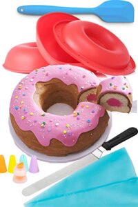 omg giant donut baking kit - nonstick silicone giant doughnut cake pan baking and decorating supplies bundle. stay home and bake gift set