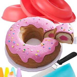 OMG Giant Donut Baking Kit - Nonstick Silicone Giant Doughnut Cake Pan Baking and Decorating Supplies Bundle. Stay Home and Bake Gift Set