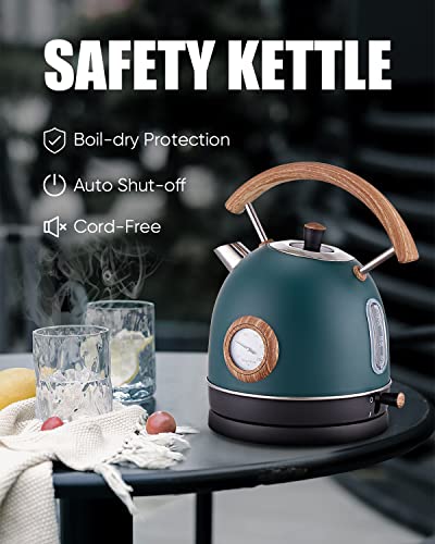 Talafa Electric Tea Kettle with Temperature, 1.7L/1500W Electric Water Kettle with Food Grade Stainless Steel, Hot Water Boiler Teapot for Boiling Water Auto Shut-off and Boil-Dry Protection, Green