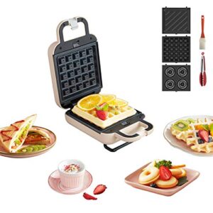 Liven Mini Waffle Maker, 3-in-1 Waffle Maker with Removable Non-Stick Plates, Compact Design, Easy to Clean, Perfect for individuals, On the Go Breakfast, Lunch, Snack, Pink