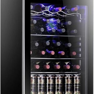 36 Bottle Wine Cooler/Cabinet Beveragerefrigerator Small Mini Red & White Wine Cellar Beer Soda Counter Top Bar Fridge Quiet Operation Compressor Adjust Temperature Freestanding Black