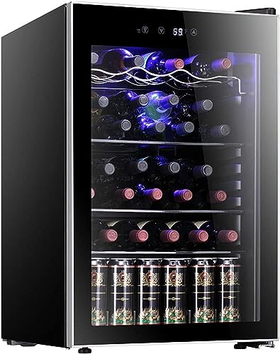 36 Bottle Wine Cooler/Cabinet Beveragerefrigerator Small Mini Red & White Wine Cellar Beer Soda Counter Top Bar Fridge Quiet Operation Compressor Adjust Temperature Freestanding Black