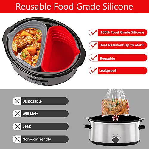 Silicone Slow Cooker Liners Divider Insert for Crockpot Resuable & Leakproof Food Grage Silicone Cooking Liner for 6-8QT Slow Cookers Kitchen Gadgats Kitchen Accessories Dishwasher Safe