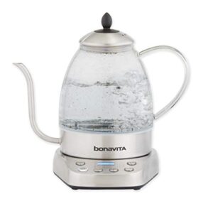 bonavita bv07001us cosmopolitan 1.3l variable temperature glass body electric kettle, stainless steel