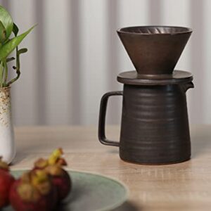 globe faith Stoneware Handmade Pour Over Coffee Maker Set, Ceramic Coffee Brewer Hand Drip Cone Dripper & Coffee Pot Decanter, Annular Vein Retro Metallic Glazed, 16oz