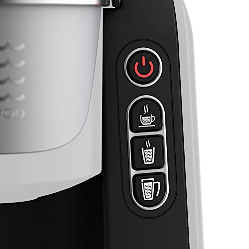 JAVAPod K-Cup Coffee Maker and Single Serve Brewer Coffee Machine, Includes Pod Capsule with Integrated Mesh Strainer, Refillable or in-Line Water for Home Kitchen or Commercial Use (2 Tone-Black & White)