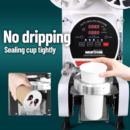 WantJoin Cup Sealing Machine Full Automatic Cup Sealer Machine 89/90/95MM 3.50/3.54/3.74IN Electric White Cup Sealing Machine 500-650 Cups/H(White)