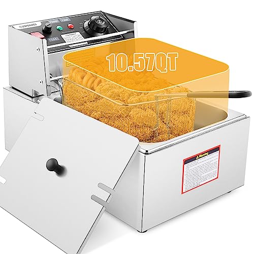 Deep Fryer Electric Commercial Fryer Large 10.57QT with Baskets and Lids, Temperature Limiter and 6.34QT Thicken Stainless Steel Dual Tank for Commercial and Home Use