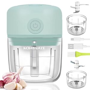 konbanze 2-cup electric portable mini garlic onion chopper crusher small food processor mini food processor masher usb charging food vegetable cutter kitchen gadgets (green)