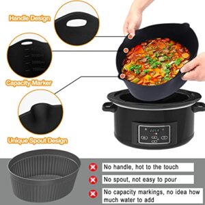 XANGNIER Silicone Slow Cooker Liners for 7,8 Quarts Crockpot,Reusable Silicone Insert with Handle,Unique Spout Design,Leakproof &Easy Clean,Cooking Liner for Oval or Round Crock Pot,Slow Cooker Accessories,Black