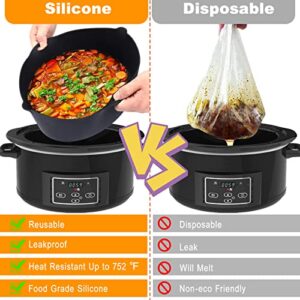 XANGNIER Silicone Slow Cooker Liners for 7,8 Quarts Crockpot,Reusable Silicone Insert with Handle,Unique Spout Design,Leakproof &Easy Clean,Cooking Liner for Oval or Round Crock Pot,Slow Cooker Accessories,Black