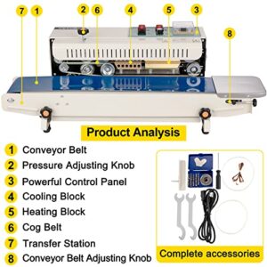 VEVOR Continuous Band Sealer, 0.24-0.6 in/6-15 mm Seal Width, FR900 110V/60Hz Horizontal Sealing Machine, Band Heat Sealer with Digital Temperature Control for PVC Membrane Bag Film