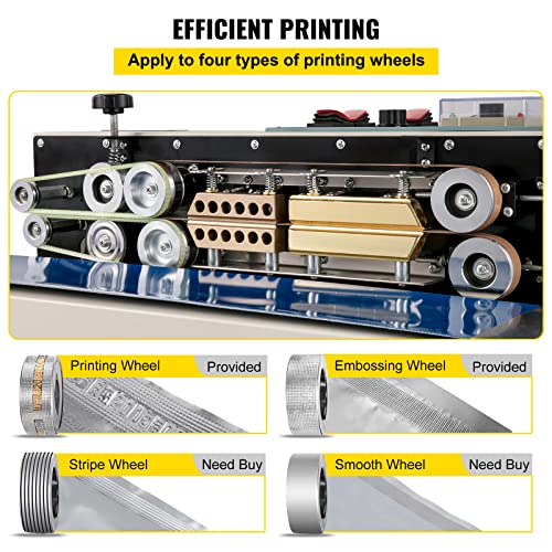 VEVOR Continuous Band Sealer, 0.24-0.6 in/6-15 mm Seal Width, FR900 110V/60Hz Horizontal Sealing Machine, Band Heat Sealer with Digital Temperature Control for PVC Membrane Bag Film