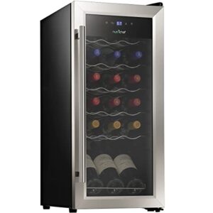 nutrichef 18 bottle compressor wine cooler refrigerator | large freestanding wine cellar for red, white, champagne or sparkling wine | 41f-64f digital temperature control fridge glass door black