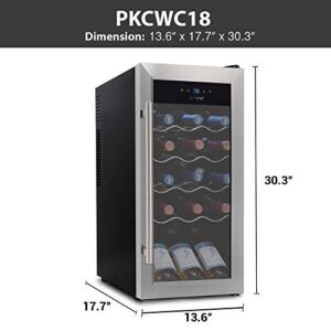 NutriChef 18 Bottle Compressor Wine Cooler Refrigerator | Large Freestanding Wine Cellar For Red, White, Champagne or Sparkling Wine | 41f-64f Digital Temperature Control Fridge Glass Door Black