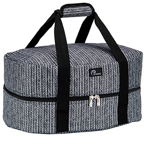 Slow Cooker Bag for Carrying Oval and Round-Shaped Crockpots, Multi Cookers, Rice & Pressure Cookers up to 6 Quarts to Transport Hot Food with Ease and in Style (Herringbone)