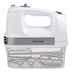 Kenmore 5-Speed Hand Mixer/Blender, 250 Watts, with Beaters, Dough Hooks, Liquid Blending Rod, Automatic Cord Retract, Burst Control, and Clip-On Accessory Storage