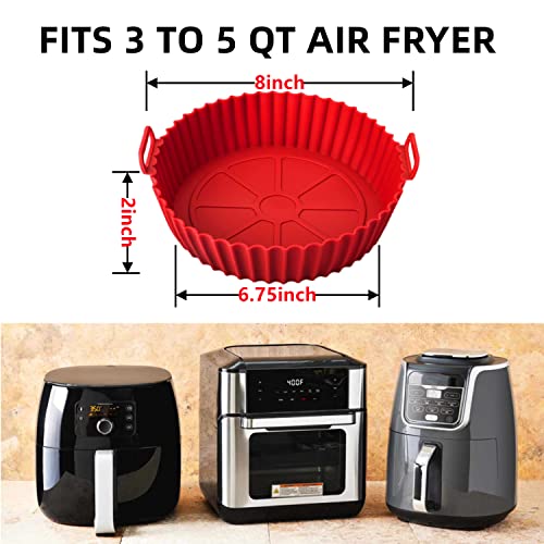 2-Pack Air Fryer Silicone Liners Pot for 3 to 5 QT, Air Fryer Silicone Basket Bowl, Reusable Baking Tray Oven Accessories (Top 8in, Bottom 6.75in,Red and Blue)