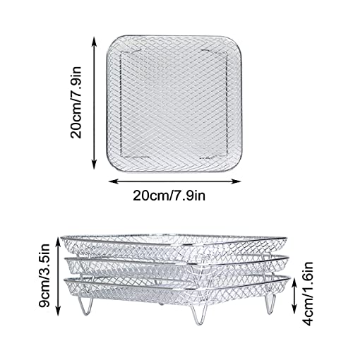 8 inch Square Air Fryer Rack, Set of 3, Stackable Multi-Layer Stainless Steel Dehydrator Rack, Square Air Fryer Accessories for Cosori, Instant Vortex, Nuwave Air Fryer