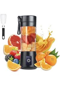 portable blender,personal blender for smoothies and shakes with rechargeable usb port, 380ml mini personal size blender with 6 blades (black)