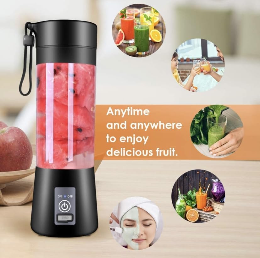 Portable Blender,Personal Blender for Smoothies and shakes with Rechargeable USB Port, 380ml mini Personal Size Blender with 6 Blades (black)