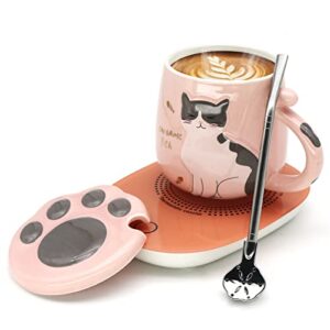 cat coffee mug warmer,smart coffee mug warmer,cute cat paw mug set,novelty coffee mugs mug warmer for desk auto shut off coffee warmer plate for coffee,tea,water,milk, birthday gift box pink