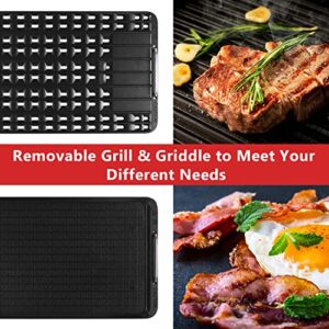 Indoor Smokeless Grill, Techwood 1500W Electric Grill with Tempered Glass Lid & LED Smart Control Panel, 8-Level Control Korean BBQ Grill with Removable Grill/Griddle Plate, Stainless Steel (Red)