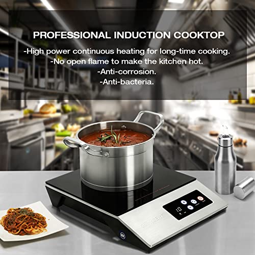 ChangBERT 1800W Induction Cooktop, Portable, Large 8” Heating Coil, 12” Heat-Resistant Cooking Surface, 18/10 Stainless Steel Commercial Grade NSF Certificated Pro Chef Professional Burner for Restaurant