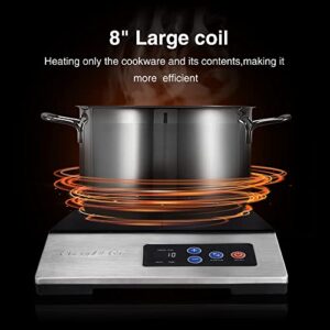 ChangBERT 1800W Induction Cooktop, Portable, Large 8” Heating Coil, 12” Heat-Resistant Cooking Surface, 18/10 Stainless Steel Commercial Grade NSF Certificated Pro Chef Professional Burner for Restaurant