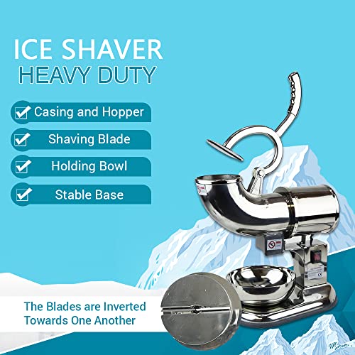 WYZworks Stainless Steel Commercial Ice Shaver Heavy Duty - Snow Cone Shaved Icee Maker Machine