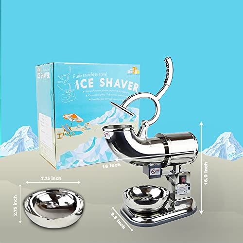 WYZworks Stainless Steel Commercial Ice Shaver Heavy Duty - Snow Cone Shaved Icee Maker Machine