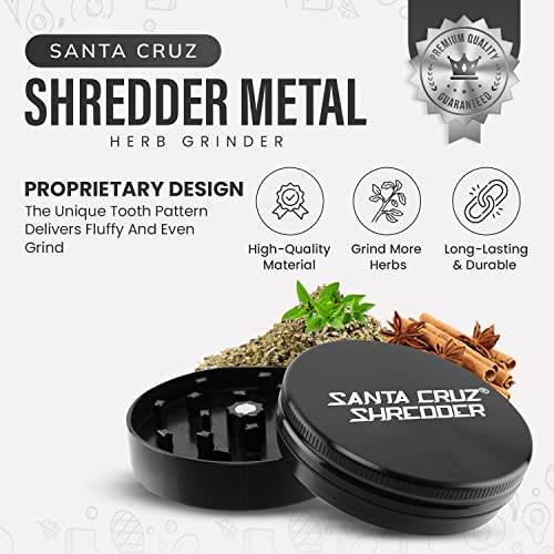 Santa Cruz Shredder Metal Herb Grinder Knurled Top for Stronger Grip 2-Piece 2.2" (Black)