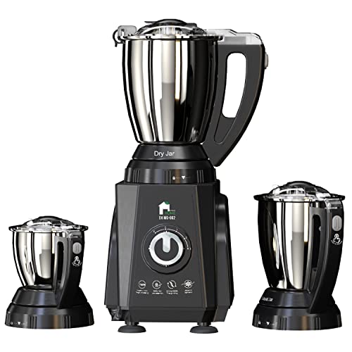 EconoHome Mixer Grinder - Electric Mixer Grinder for Asian Cooking, Food Prep - Includes Liquidizing Jar, Dry & Wet Grinder Jar, Chutney Jar, Lids & Spatula - 750W Motor, Stainless Steel 304 Blades