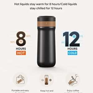 i cafilas Portable French Press Coffee Maker with Unique Filter Vacuum Insulated Travel Coffee Mug 12oz Hot/Cold Brew Coffee Press Stainless Steel Coffee & Tea Maker Great for Camping and Travel