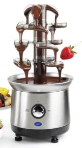 stainless steel electric chocolate fondue fountain machine chocolate fountain 4 tier, 2.5lb capacity hot chocolate capacity for nacho cheese, sauce, liqueuers, christmas, wedding, birthday party