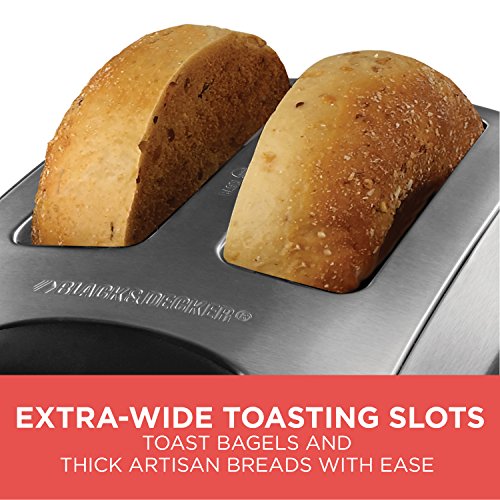 BLACK+DECKER 2-Slice Toaster, Modern, Stainless Steel, T2707S, Silver