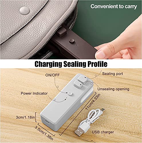 Mini Bag Sealer, Portable Vacuum Sealers 3 In 1 Mini Bag Sealer with Sealing & Cutting & Magnetic for Chip Bags, Plastic Bags Kitchen Gadget (Grey)